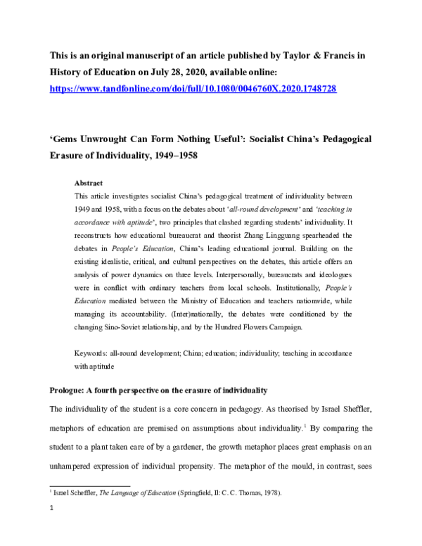(DOC) ‘Gems Unwrought Can Form Nothing Useful’: Socialist China’s ...