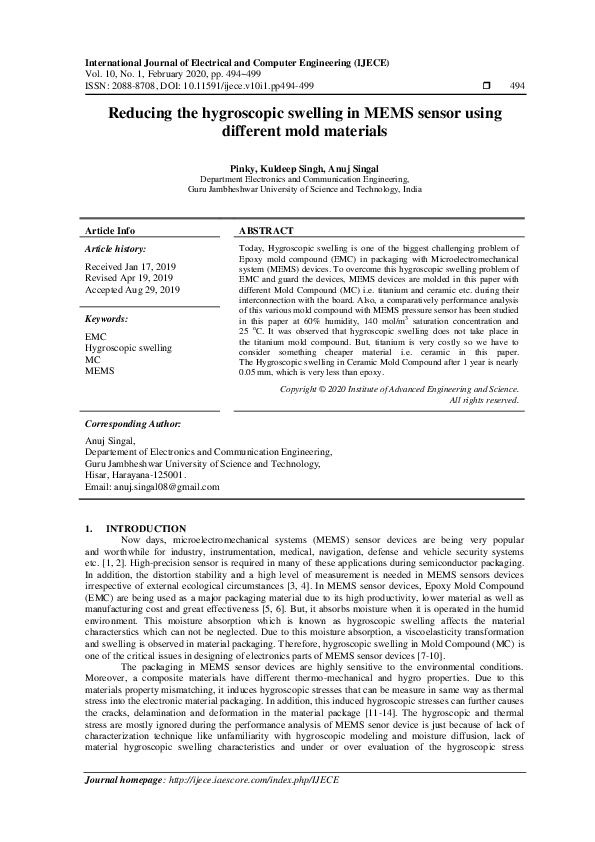 (PDF) Reducing the hygroscopic swelling in MEMS sensor using different ...