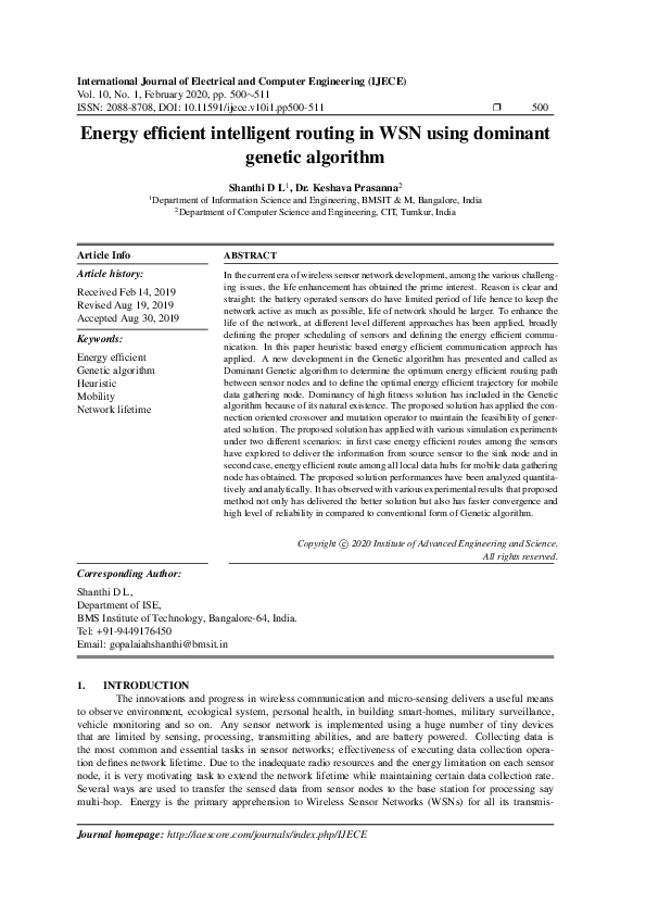 (PDF) Energy efficient intelligent routing in WSN using dominant genetic algorithm