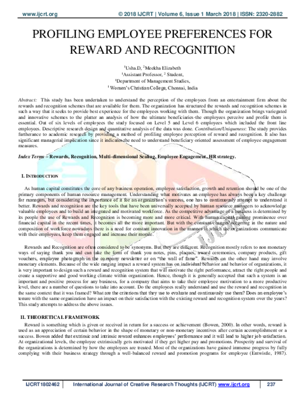 (PDF) PROFILING EMPLOYEE PREFERENCES FOR REWARD AND RECOGNITION