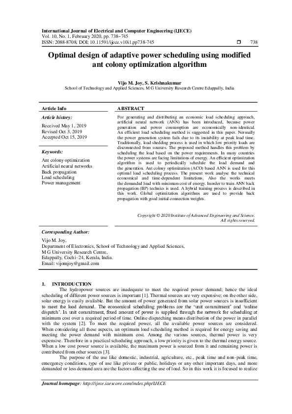 (PDF) Optimal design of adaptive power scheduling using modified ant colony optimization algorithm
