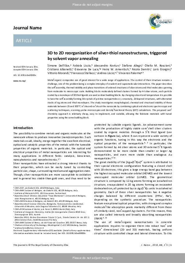 (PDF) 3D to 2D reorganization of silver–thiol nanostructures triggered ...