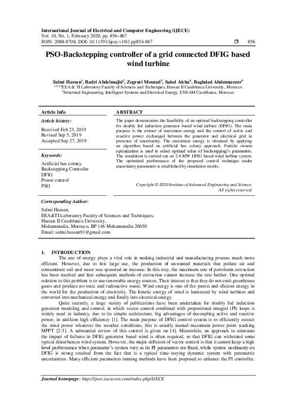 Pdf Pso Backstepping Controller Of A Grid Connected Dfig Based Wind