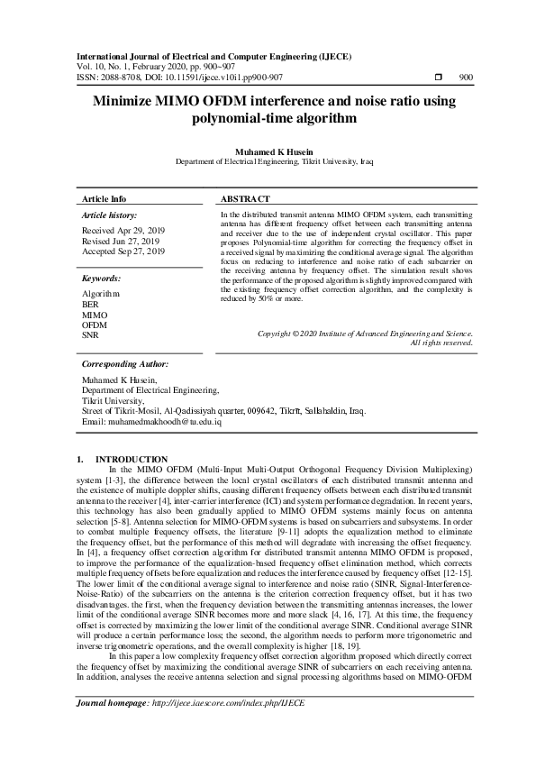 (PDF) Minimize MIMO OFDM interference and noise ratio using polynomial-time algorithm