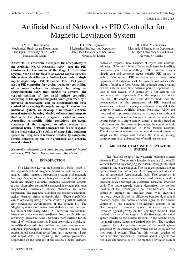(PDF) Artificial Neural Network vs PID Controller for Magnetic Levitation System