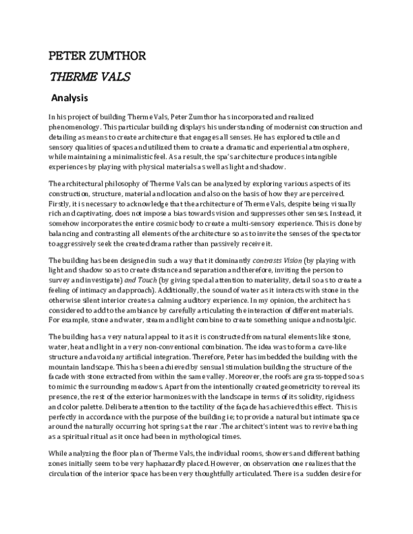 (DOC) PETER ZUMTHOR THERME VALS Analysis