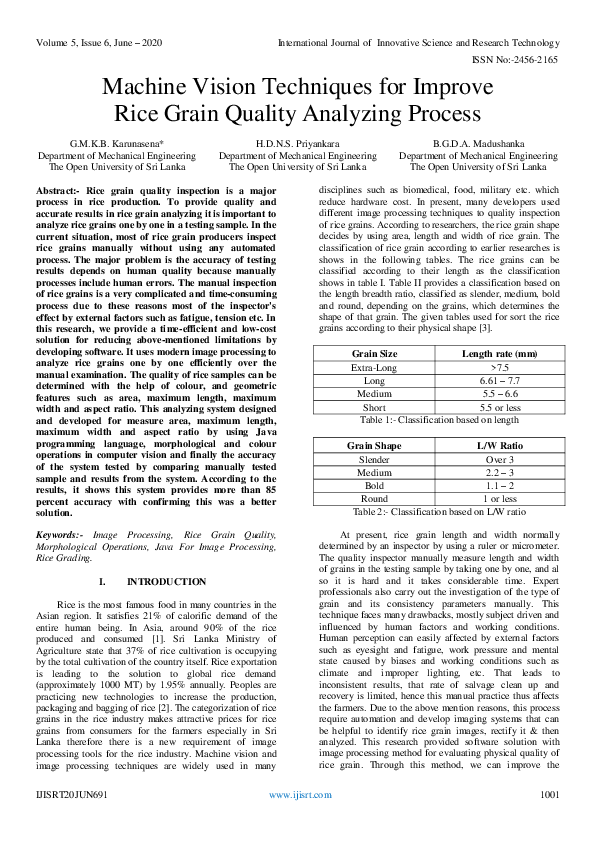 (PDF) Machine Vision Techniques for Improve Rice Grain Quality ...