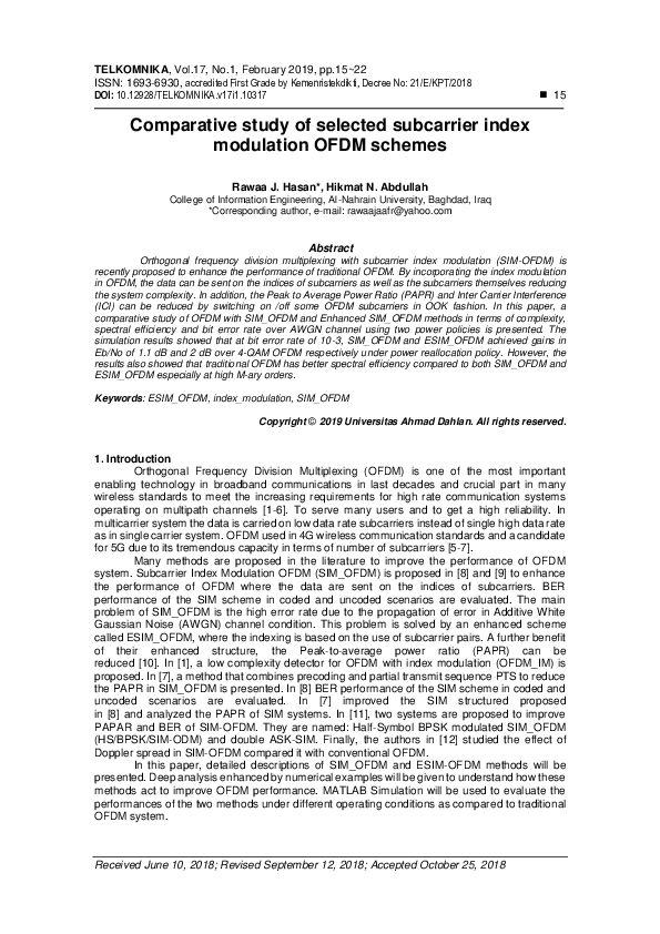 (PDF) Comparative study of selected subcarrier index modulation OFDM schemes