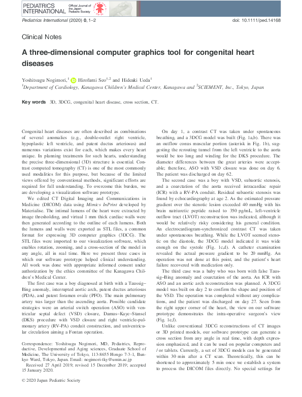 (PDF) A three-dimensional computer graphics tool for congenital heart diseases | 宜嗣 野木森 ...