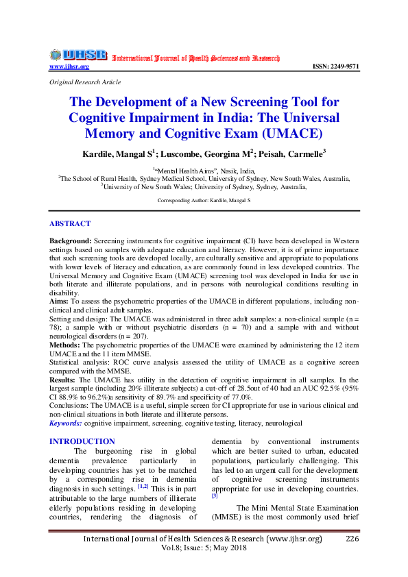 (PDF) Validating screening instruments for cognitive impairment in ...