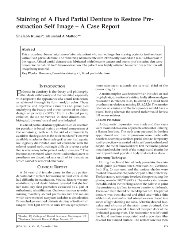 (PDF) Staining of A Fixed Partial Denture to Restore Pre- extraction ...