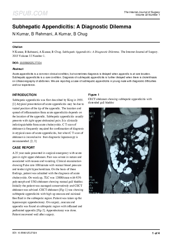 (PDF) Subhepatic Appendicitis: A Diagnostic Dilemma