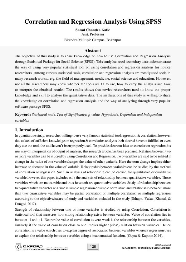 (PDF) Correlation and Regression Analysis Using SPSS