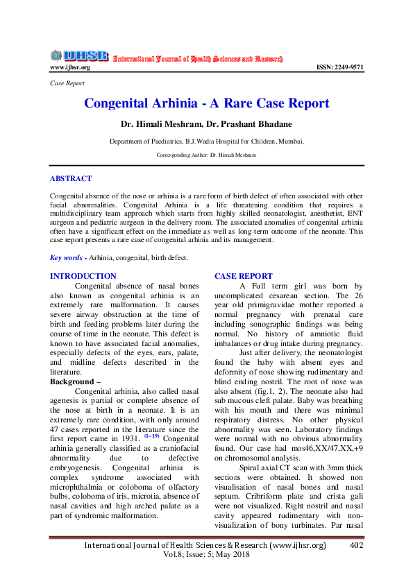 (PDF) Congenital Arhinia – A Rare Case Report