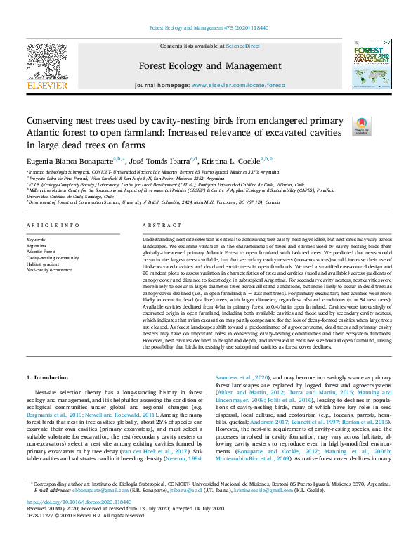 (PDF) Conserving nest trees used by cavity-nesting birds from ...