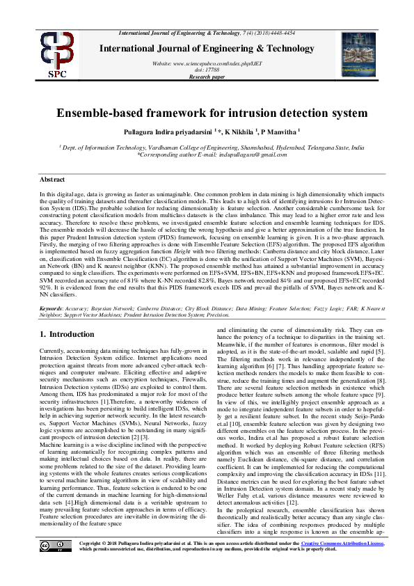(PDF) Ensemble-based framework for intrusion detection system (PDF) Ensemble-based framework for intrusion detection system