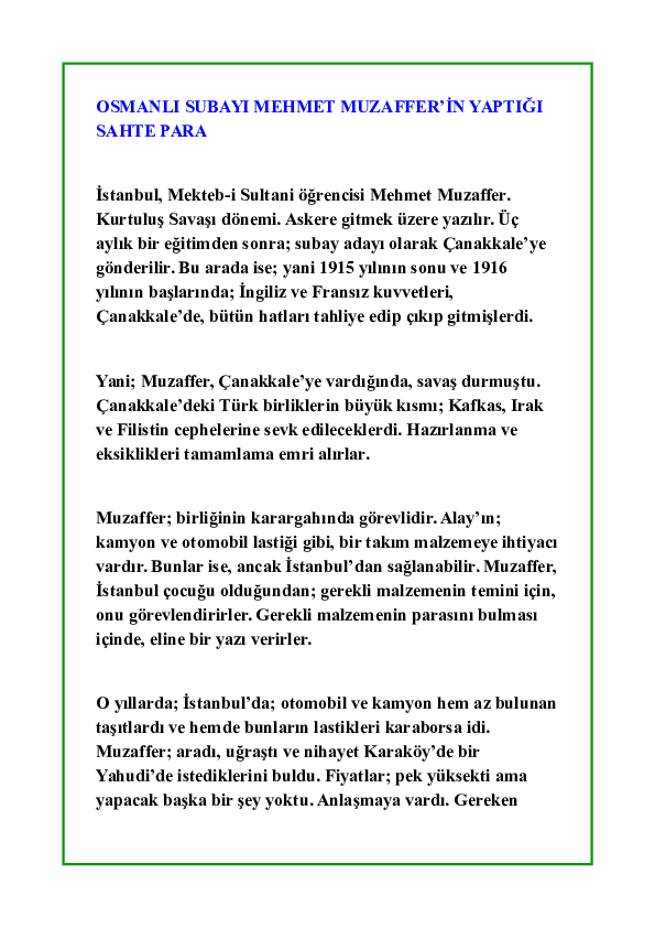 (PDF) OSMANLI SUBAYI MEHMET MUZAFFER'İN YAPTIĞI SAHTE PARA