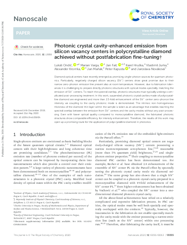 (PDF) Photonic crystal cavity-enhanced emission from silicon vacancy ...