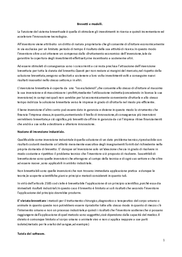 (DOC) Il sistema brevettuale - Marchi e Brevetti