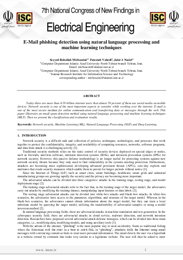 Pdf E Mail Phishing Detection Using Natural Language Processing And Machine Learning Techniques