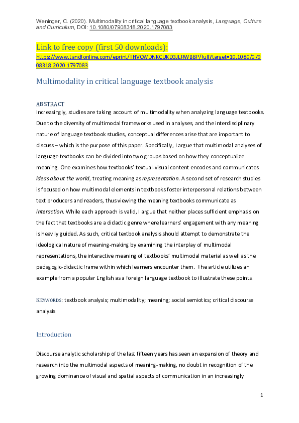 (PDF) Multimodality in critical language textbook analysis