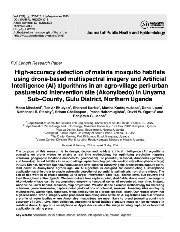 (PDF) High-accuracy detection of malaria mosquito habitats using drone ...