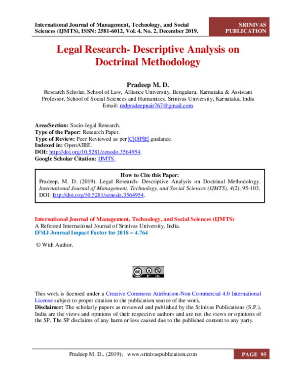 (PDF) Legal Research-Descriptive Analysis on Doctrinal Methodology