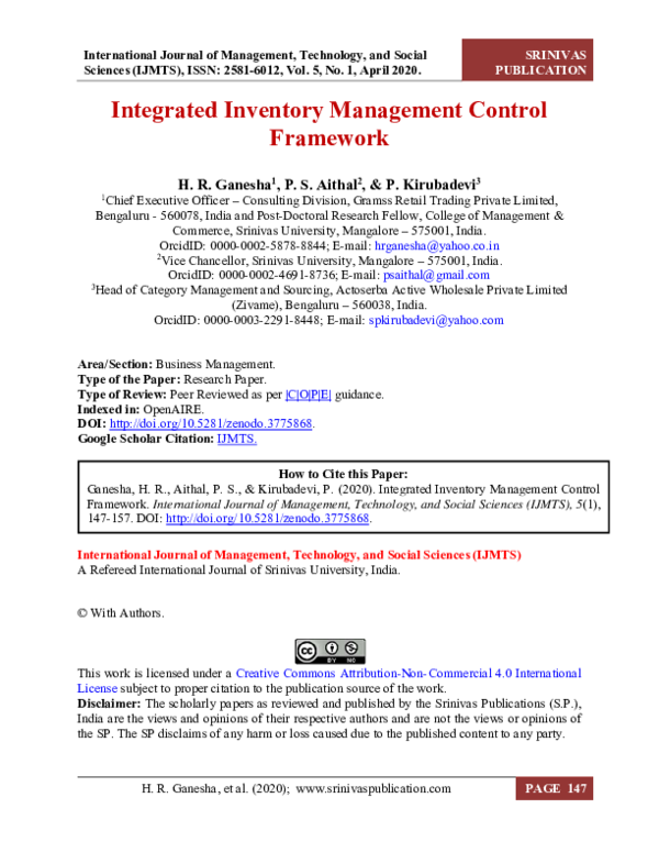 (PDF) Integrated Inventory Management Control Framework