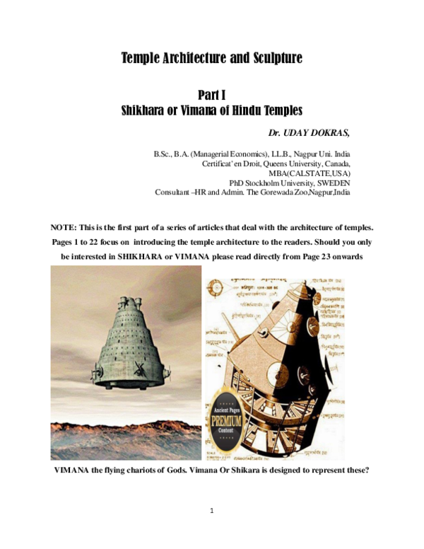 (PDF) Temple Architecture and Sculpture part I vimana or Shikara