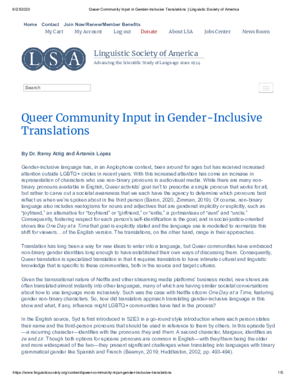 (PDF) Queer Community Input in Gender-Inclusive Translations