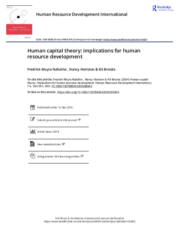 (PDF) Human capital theory: implications for human resource development