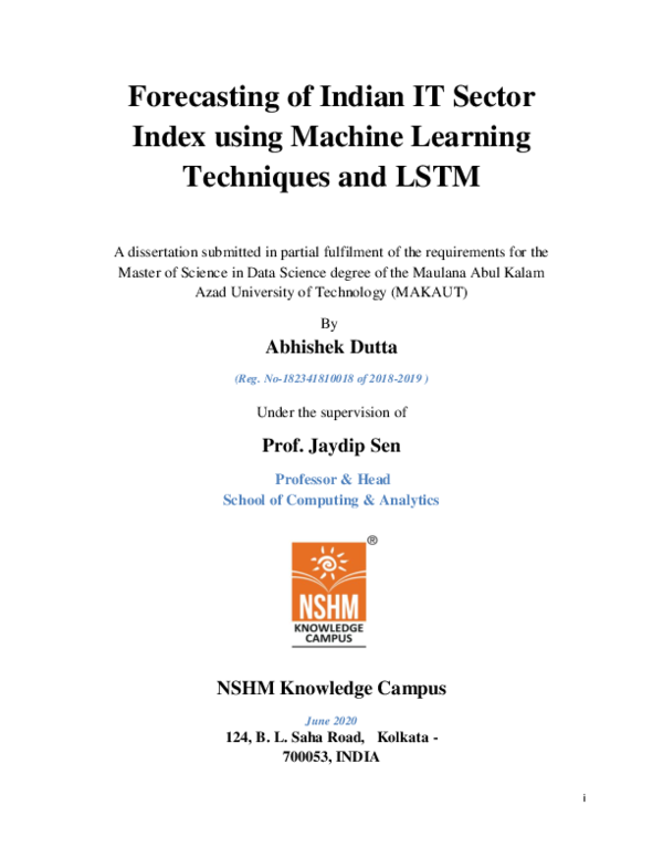 Pdf Forecasting Of Indian It Sector Index Using Machine Learning Techniques And Lstm