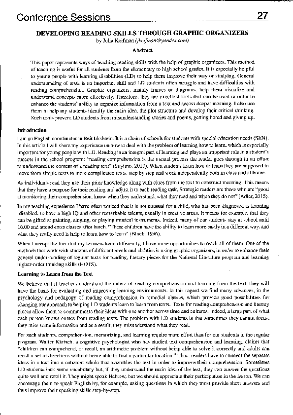 (PDF) Developing reading skills through graphic organizers