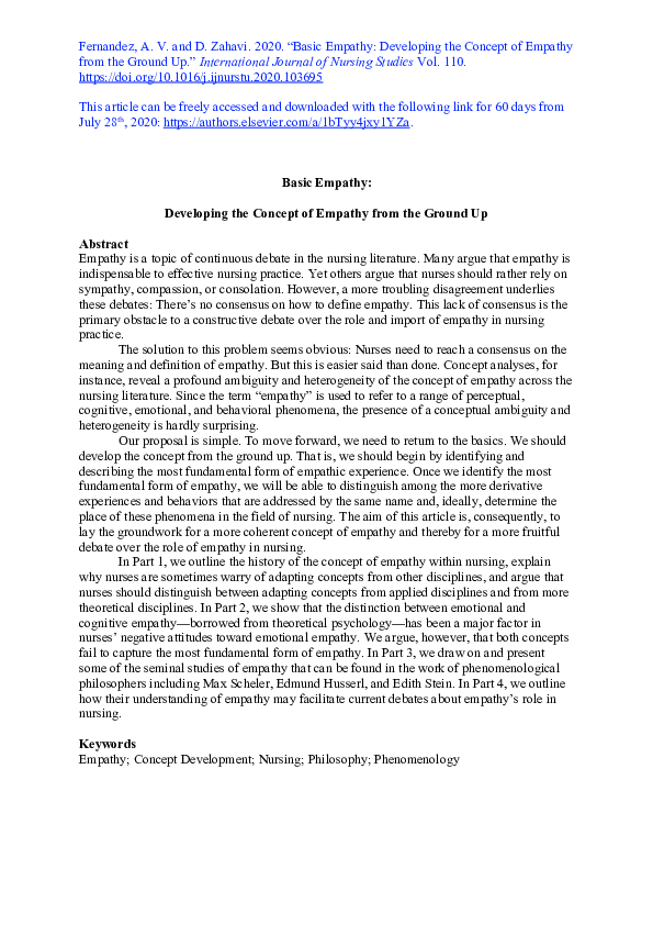 (PDF) Basic Empathy: Developing the Concept of Empathy from the Ground Up