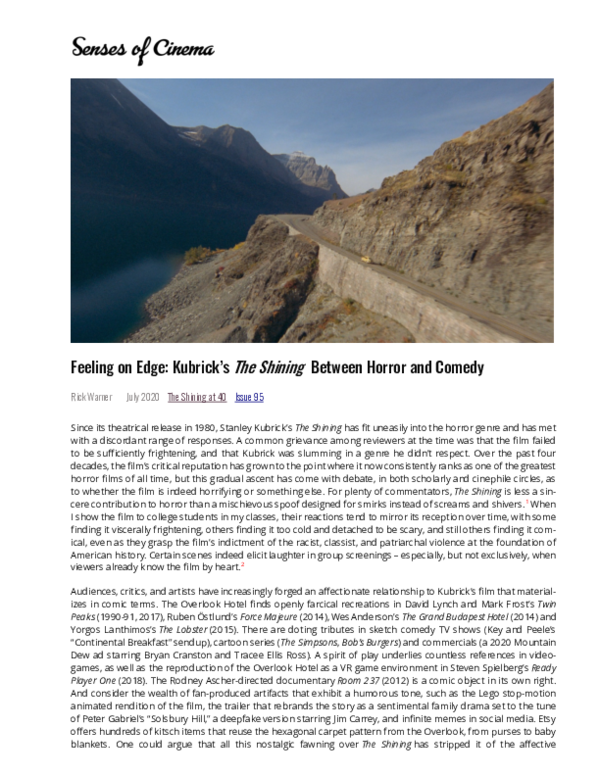 (PDF) Feeling on Edge: Kubrick's The Shining Between Horror and Comedy