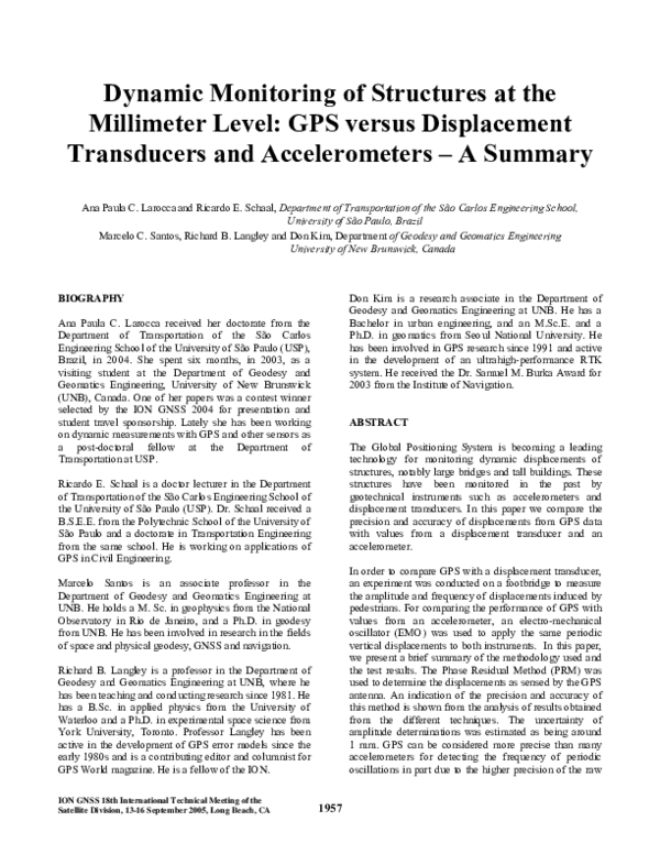 (PDF) Dynamic Monitoring of Structures at the Millimeter Level: GPS versus Displacement ...