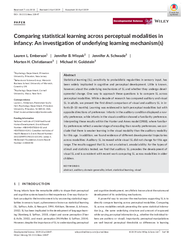 (PDF) Comparing statistical learning across perceptual modalities in ...