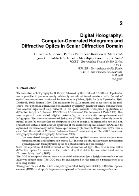 (PDF) Digital Holography: Computer-Generated Holograms and Diffractive Optics in Scalar ...
