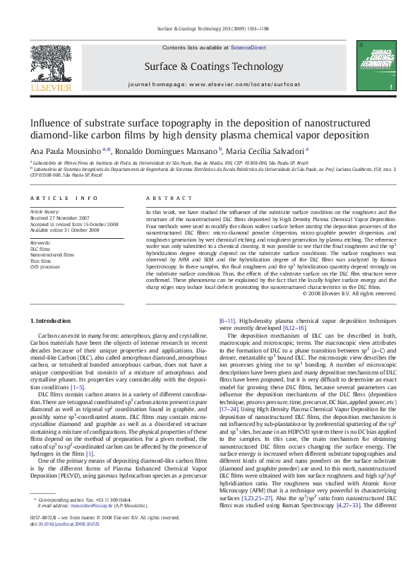 (PDF) Influence of substrate surface topography in the deposition of ...