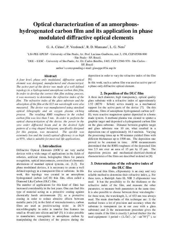 (PDF) Optical Characterization of Amorphous Hydrogenated Carbon (a-C:H ...