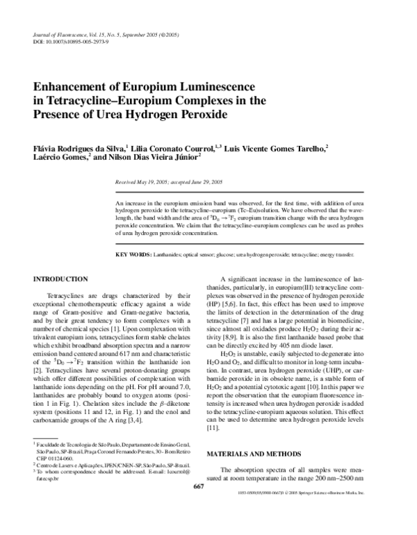 (PDF) Enhancement of Europium Luminescence in Tetracycline–Europium Complexes in the Presence of ...
