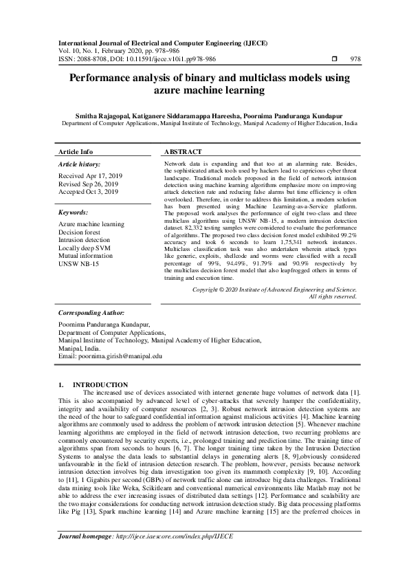 Pdf Performance Analysis Of Binary And Multiclass Models Using Azure Machine Learning 9934