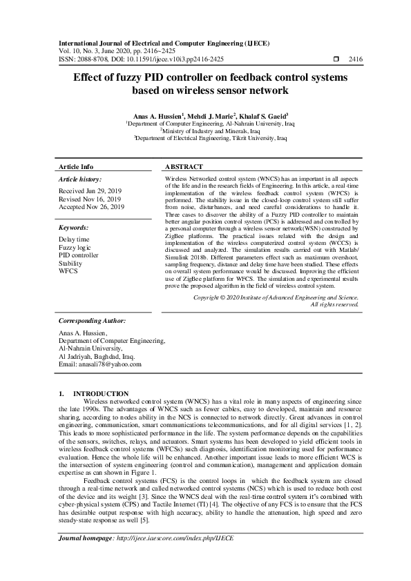Pdf Effect Of Fuzzy Pid Controller On Feedback Control Systems Based