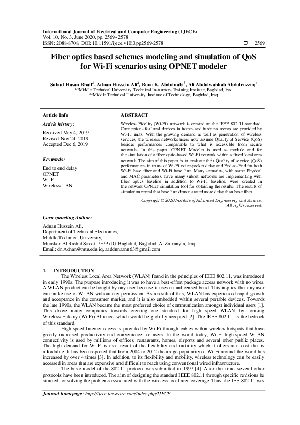 Pdf Fiber Optics Based Schemes Modeling And Simulation Of Qos For Wi Fi Scenarios Using Opnet
