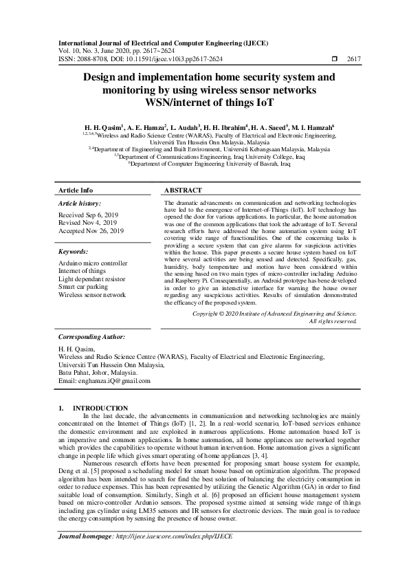 Pdf Design And Implementation Home Security System And Monitoring By