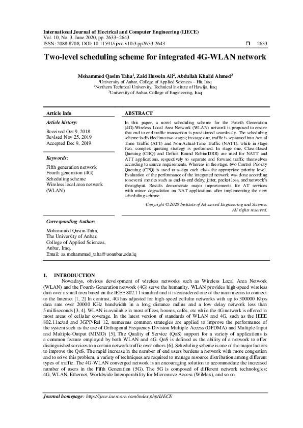 (PDF) Two-level scheduling scheme for integrated 4G-WLAN network