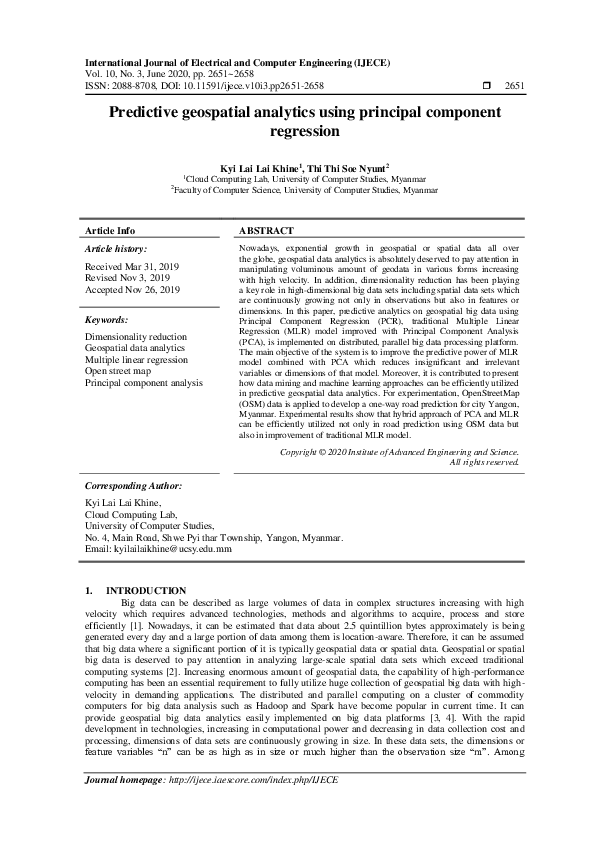 Pdf Predictive Geospatial Analytics Using Principal Component Regression