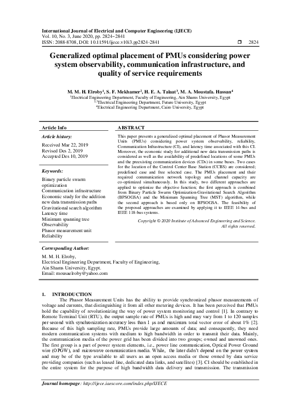 (PDF) Generalized optimal placement of PMUs considering power system observability ...