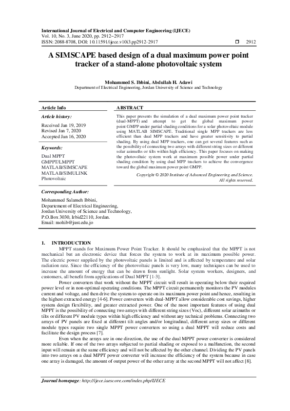 Pdf A Simscape Based Design Of A Dual Maximum Power Point Tracker Of A Stand Alone