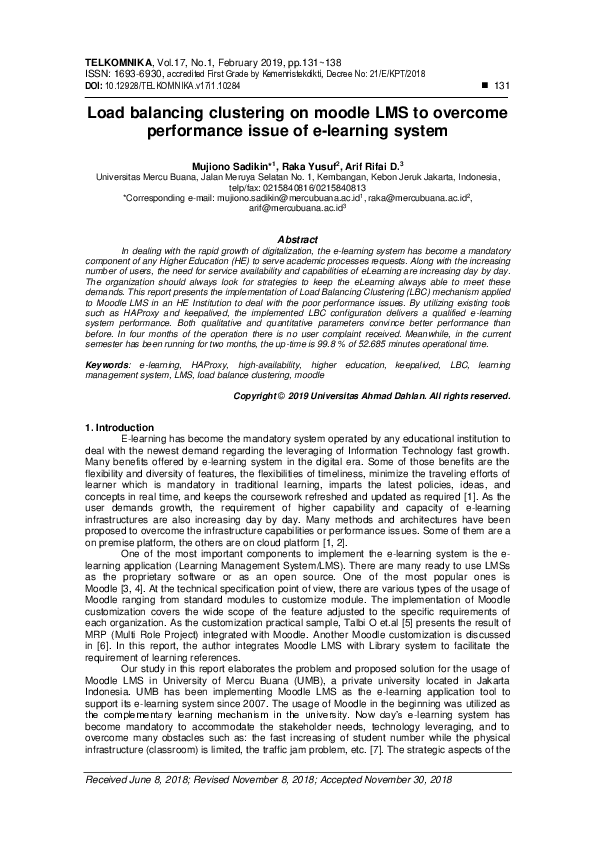 Pdf Load Balancing Clustering On Moodle Lms To Overcome Performance